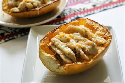 Cheesy Chicken Spaghetti Squash PinkWhen