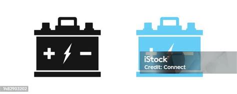 자동차 배터리 아이콘입니다 기계 축전지 기호입니다 전기 자동 표지판 에너지 전하 기호 충전 아이콘 블랙 블루 색상 벡터 기호입니다 계기판 차량 부분에 대한 스톡 벡터 아트