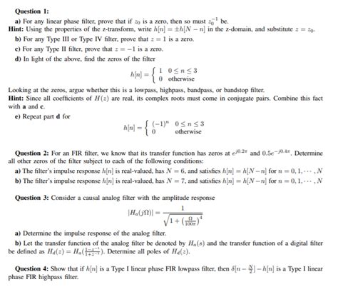 Question A For Any Linear Phase Filter Prove That Chegg