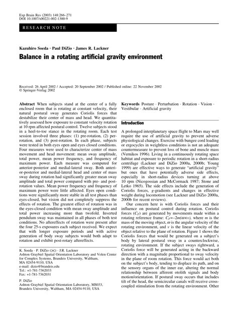 Pdf Balance In A Rotating Artificial Gravity Environment