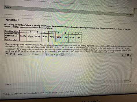 Solved Pathp Words 57 Question 3 According To Benfords Law