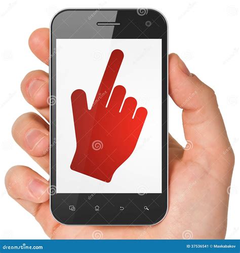 social media concept mouse cursor on smartphone stock illustration