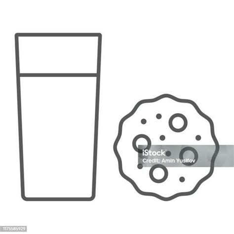 牛奶和餅乾細線圖示甜點和甜食品標誌向量圖形白色背景上的線性圖案向量圖形及更多剪裁圖圖片 剪裁圖 剪貼畫 即食口糧 Istock