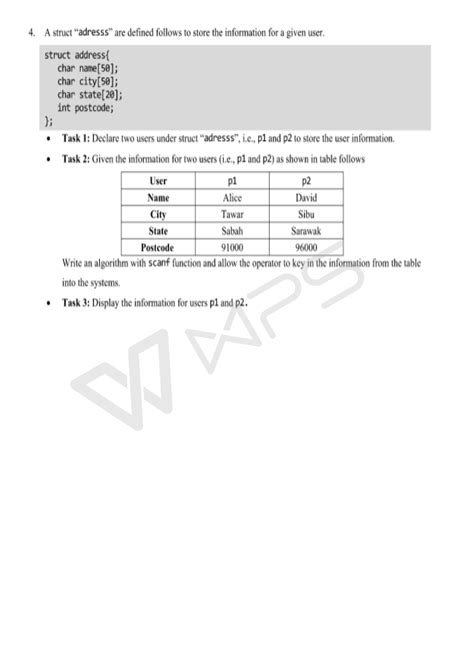 Solved 4 A Struct Adresss Are Defined Follows To Store