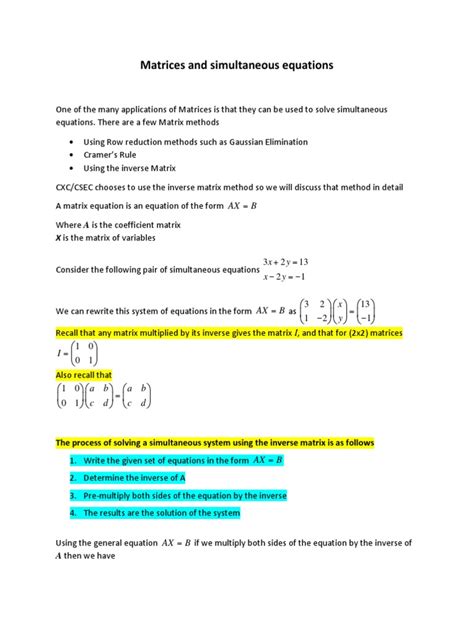 Matrices And Simultaneous Equations For The Web Pdf Pdf Matrix