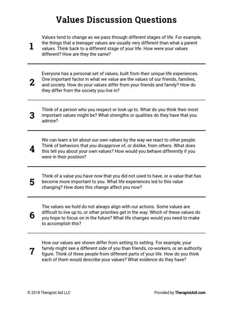 Values Discussion Questions Pdf