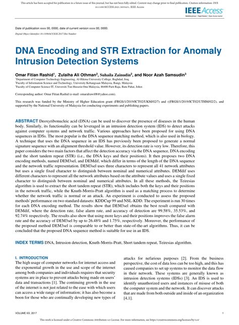 Pdf Dna Encoding And Str Extraction For Anomaly Intrusion Detection