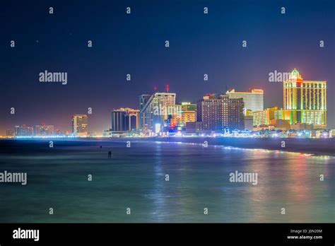 The Skyline And Atlantic Ocean At Night In Atlantic City New Jersey