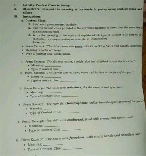 I Activity Context Clues In Poetry II StudyX