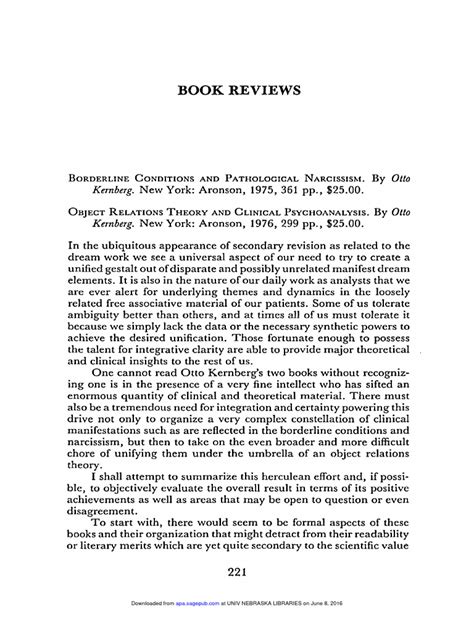 Kernberg Review Pdf Id Psychoanalysis