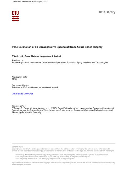 Pdf Pose Estimation Of An Uncooperative Spacecraft From Actual Space Imagery