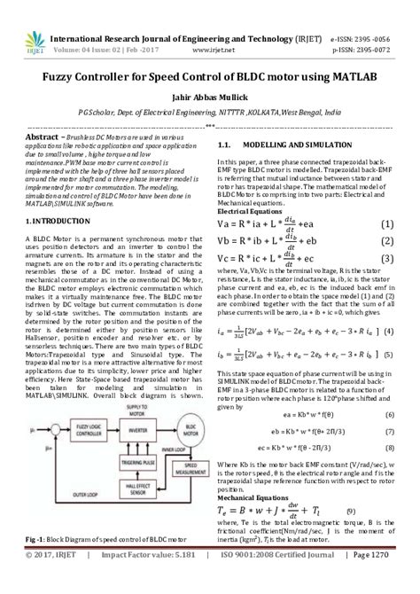 Pdf Irjet Fuzzy Controller For Speed Control Of Bldc Motor Using Matlab
