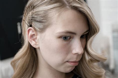 Blonde Girl With Long Hair With Wave Hairstyle Stock Image Image Of