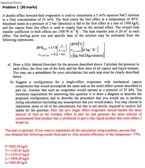 solved separation process problem 1 [30 marks] a