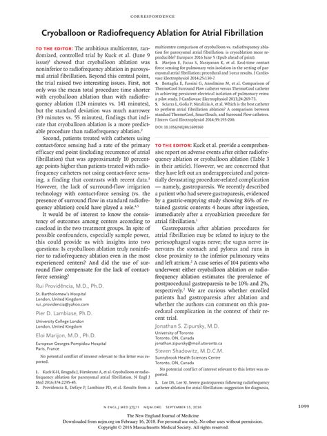 Pdf Cryoballoon Or Radiofrequency Ablation For Atrial Fibrillation