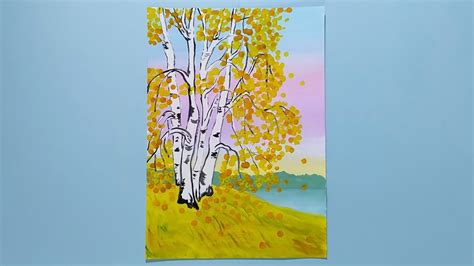 ЗОЛОТА ОСІНЬ ЛИСТОПАД Осінній пейзаж гуашшю та ватними паличками для дітей Покрокове