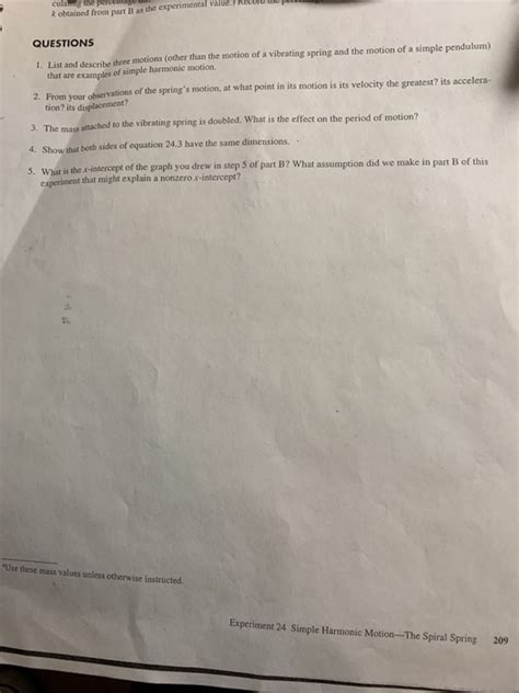 Solved Data Sheet Experiment 24 Simple Harmonic Motion The Chegg Com