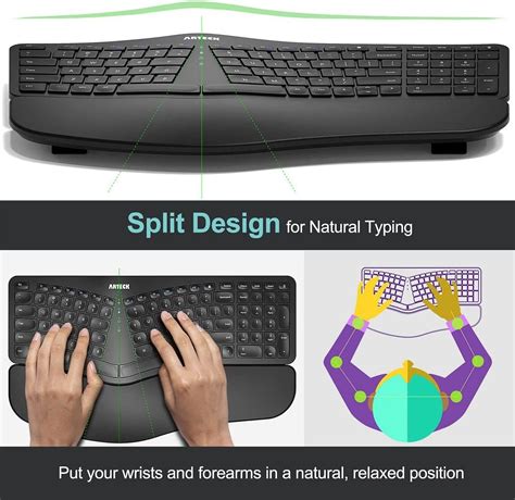 Arteck Split Ergonomic Keyboard With Cushioned Wrist And Palm Rest 2