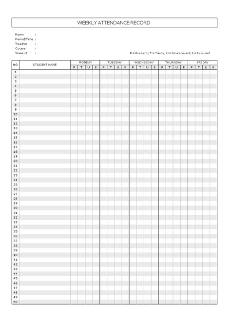 Weekly Class Attendance Report Templates At