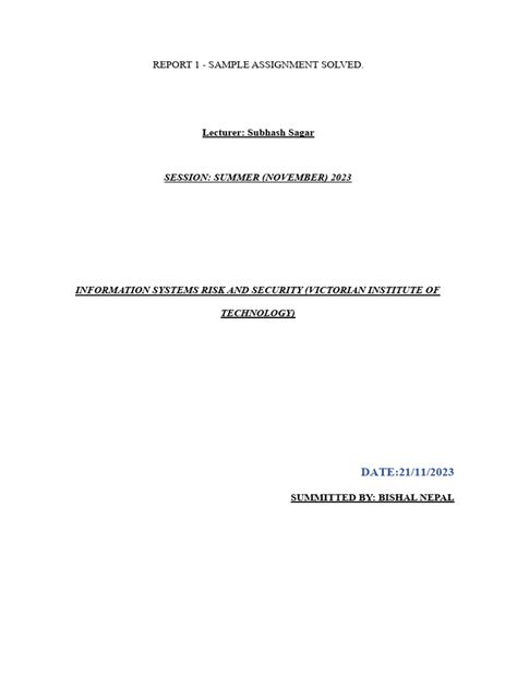 Itsc1001 Assignment One Bishal Nepal Pdf Risk Information Security