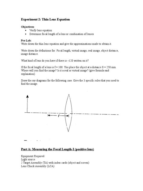 Experiment 2 Thin Lens Equation Objectives Pdf Lens Optics Optics