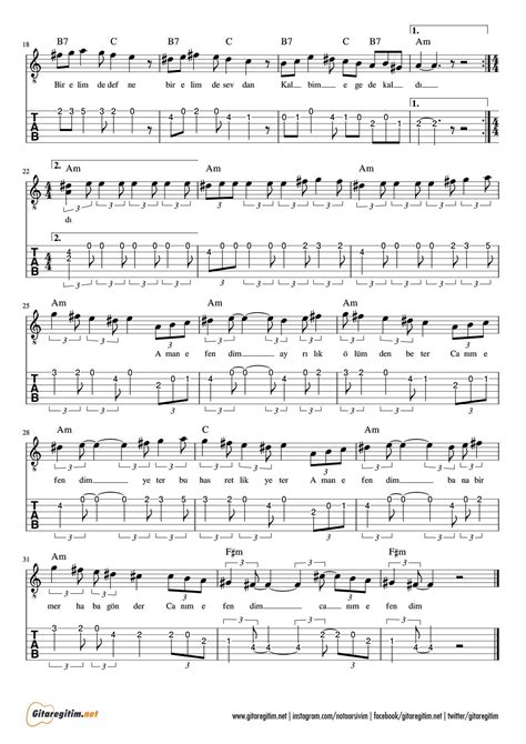 Kalbim Egede Kaldı Nota Tab Gitareğ