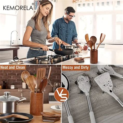 Cucharas Madera 9 Piezas Utensilios Madera Cocinar Soporte Temu Mexico