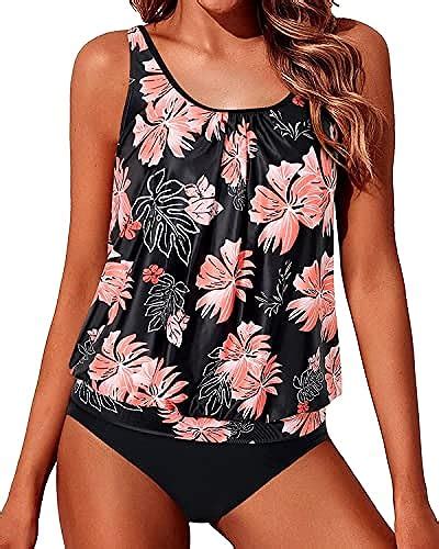 Yonique Two Piece Blouson Tankini Swimsuits For Women Modest Bathing