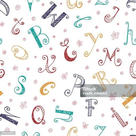 편지 원활한 패턴 벡터 Abc 손으로 그린 만화 낙서 알파벳 교육에 대한 스톡 벡터 아트 및 기타 이미지 교육 그리기