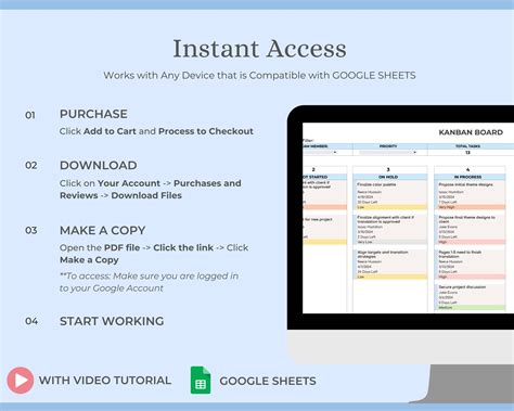 Kanban Board Task Priority Tracker Project Management Template Project Planner Spreadsheet