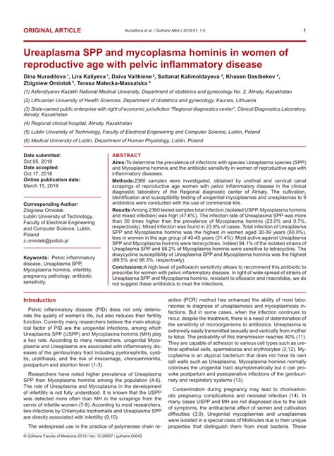 Pdf Ureaplasma Spp And Mycoplasma Hominis In Women Of Reproductive