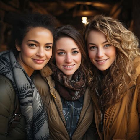 Premium Ai Image Three Girls Posing For A Photo With One Wearing A Scarf That Says The Word