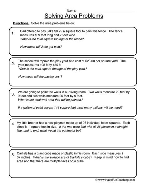 Surface Area Word Problems Worksheets With Answers