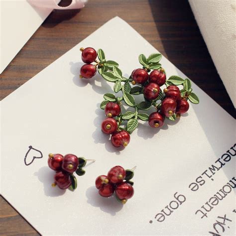 彭伯里美国 复古蔓越莓 暗红珍珠小红莓胸针胸花纯银耳针耳环 cbthyx