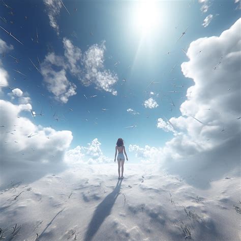A Girl In The Sky With The Sun Shining Through The Clouds Premium Ai