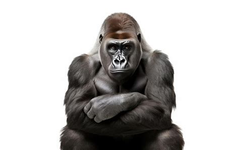 Classic Cross Armed Gorilla In Contemplation On White Background Premium Ai Generated Image