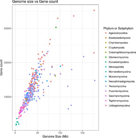 Scatter Plot Showing The Relationship Between Genome Size And Gene