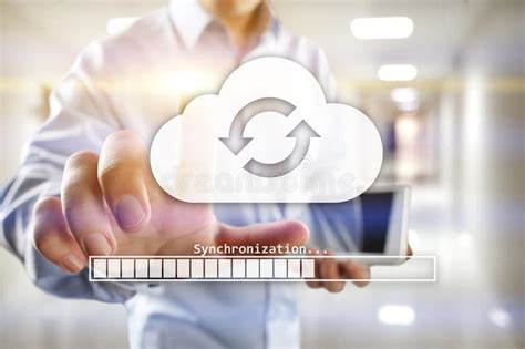 Cloud Synchronization Data Storage Internet And Computing Concept On Virtual Screen Stock