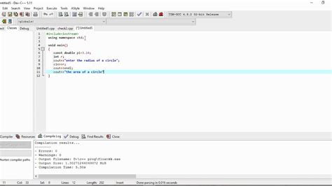 C Program Area Of Circle Youtube