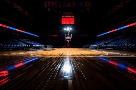 Premium Photo Basketball Court With A Spotlight Shining Down On It