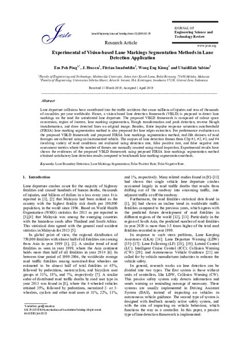 Pdf Experimental Of Vision Based Lane Markings Segmentation Methods