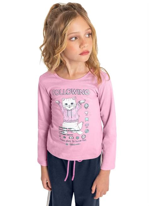 Blusa Infantil Manga Longa Rosa Quimby