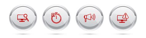 느낌표가 있는 컴퓨터 모니터 진단 스톱워치 메가폰 및 모니터를 설정합니다 실버 서클 버튼 벡터 건강 진단에 대한 스톡 벡터 아트 및 기타 이미지 Istock