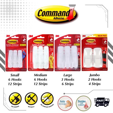 Value Pack 3M Command Utility Hooks Small Medium Large Jumbo Shopee Singapore