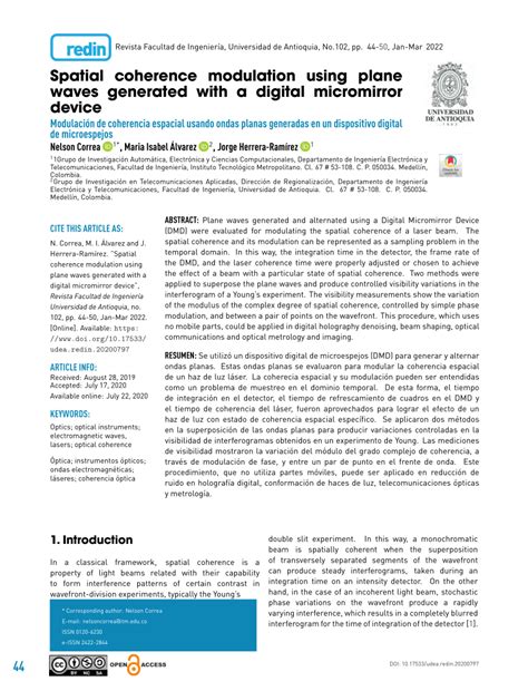 Pdf Spatial Coherence Modulation Using Plane Waves Generated With A Digital Micromirror Device