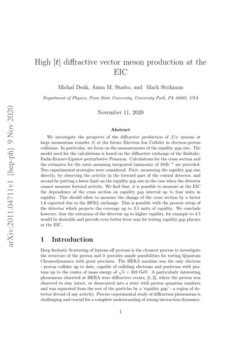 Pdf High T Diffractive Vector Meson Production At The Eic
