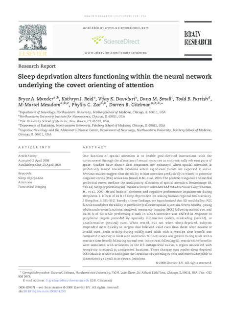 Pdf Sleep Deprivation Alters Functioning Within The Neural Network Underlying The Covert