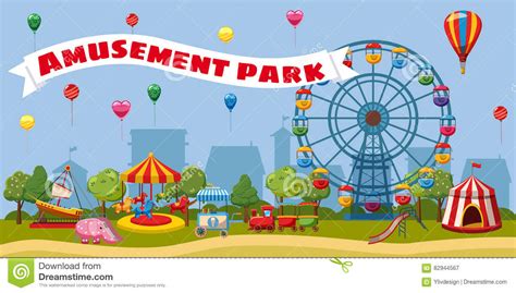Concepto Del Paisaje Del Parque De Atracciones Estilo De La Historieta