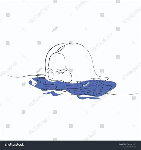 Female Drowning Aesthetic One Line Drawing Stock Vector Royalty Free