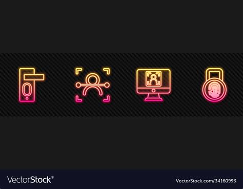 Set Line Face Recognition Fingerprint Door Lock Vector Image